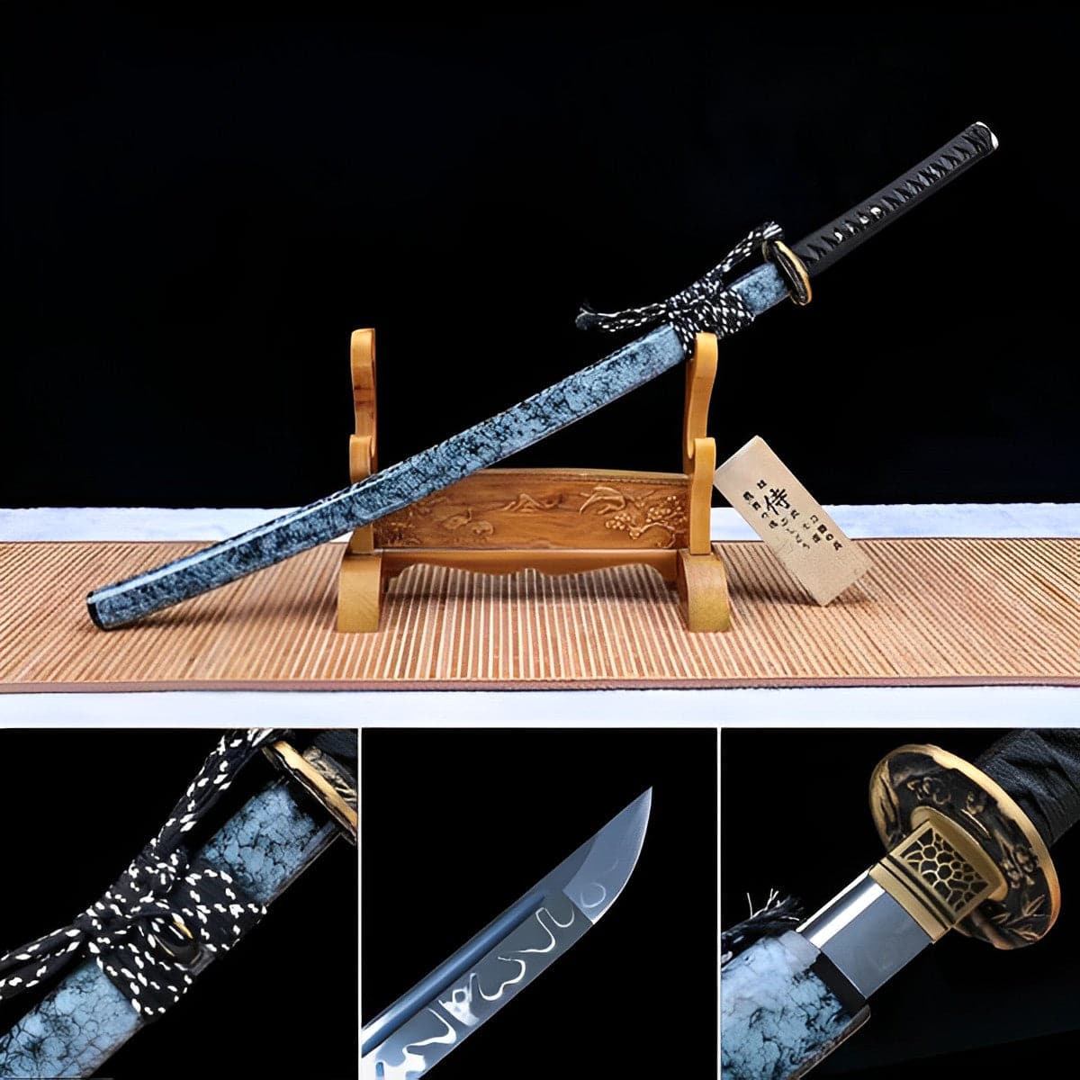 Hand Forged Japanese Samurai Katana Fine Iron Mounted Burnt Edge T10 C ...