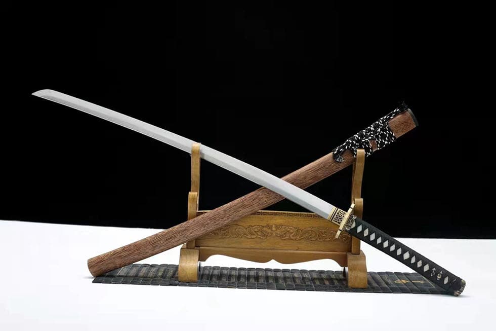 Hand Forged Japanese Samurai Katana Qi Gan Pattern Steel Wooden color ...