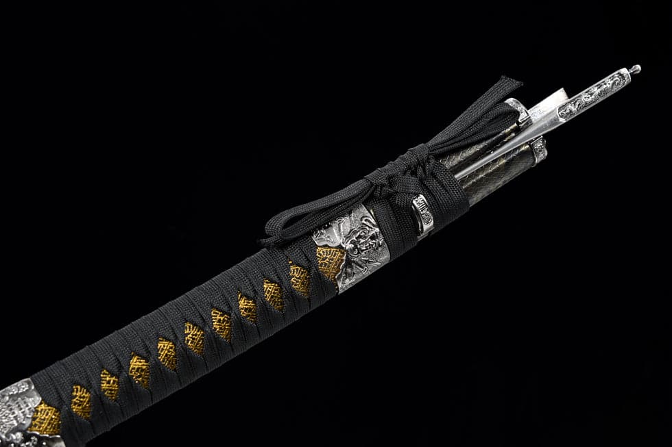 Hand Forged Japanese Samurai Katana Silver Dragon High Manganese Steel ...