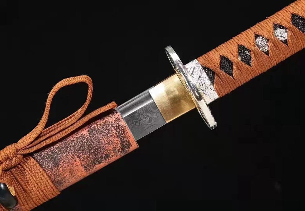 Hand Forged Japanese Samurai Katana Silver Tiger Pattern Steel Full Ta ...