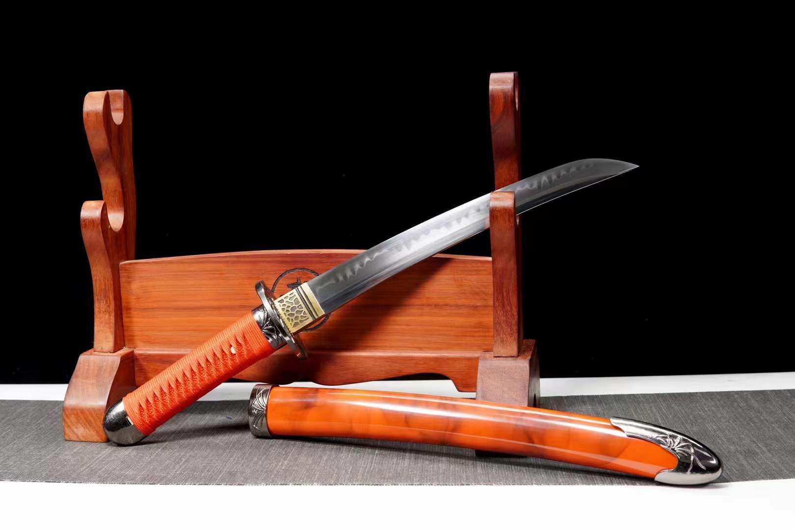 Hand Forged Japanese Tanto Red Sky Short Sword T10 Turns the soil to b ...