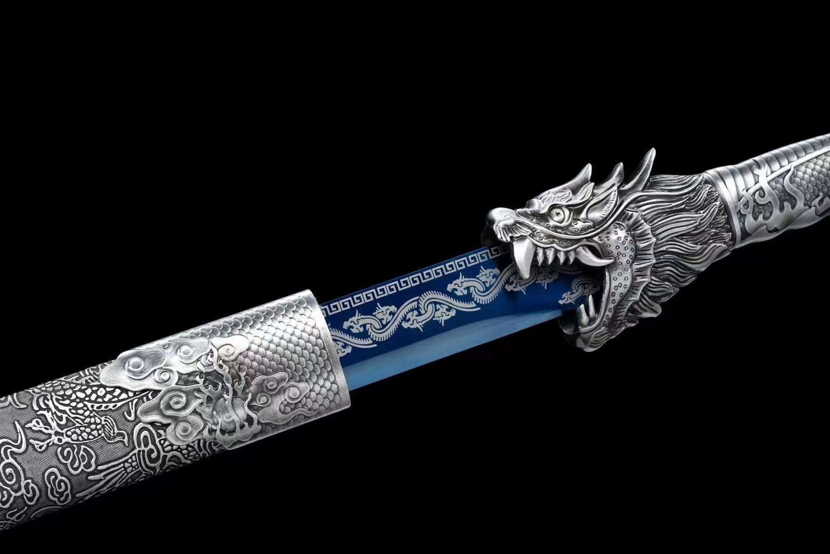 Handmade Ao Tian Manganese Steel Chinese Sword Baked blue engraving ...