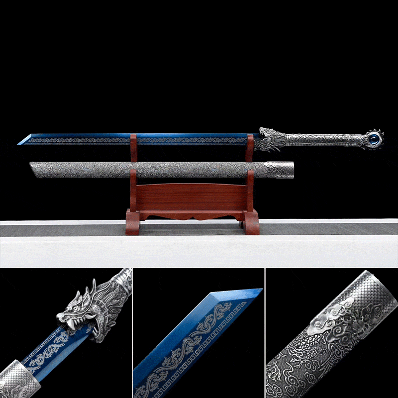 Handmade Ao Tian Manganese Steel Chinese Sword Baked blue engraving ...
