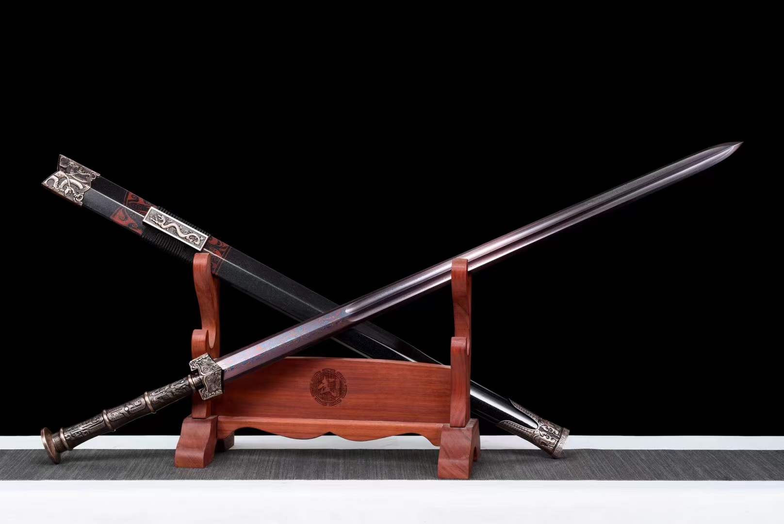Handmade Chinese Han Dynasty 青雲 Sword Damascus Steel Blade baking blue ...