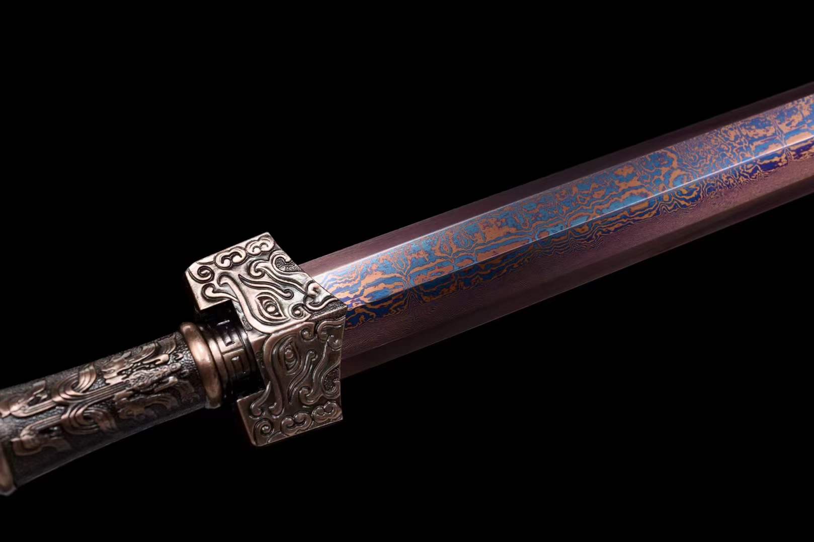 Handmade Chinese Han Dynasty 青雲 Sword Damascus Steel Blade baking blue ...