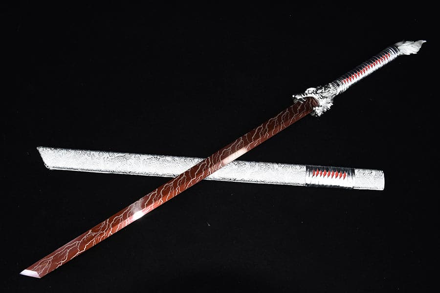 Handmade High Carbon Steel Inferno Thunderwolf Chinese Sword With Red ...