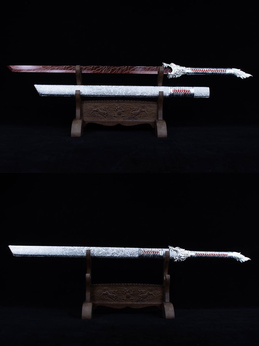Handmade High Carbon Steel Inferno Thunderwolf Chinese Sword With Red ...