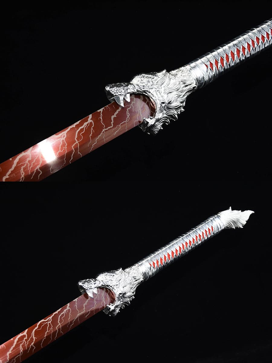 Handmade High Carbon Steel Inferno Thunderwolf Chinese Sword With Red ...