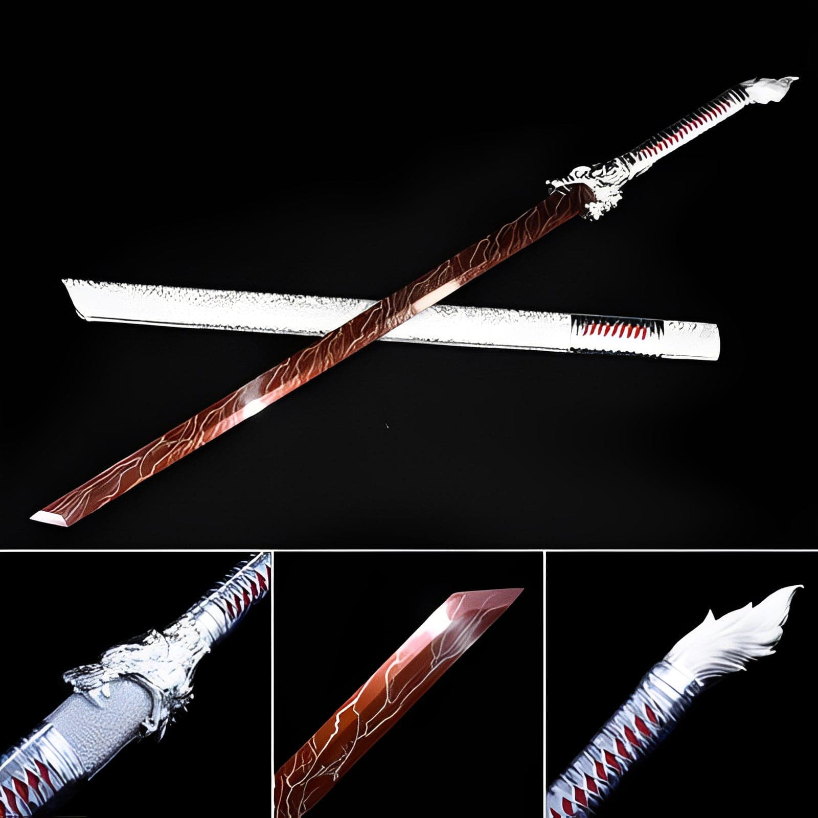 Handmade High Carbon Steel Inferno Thunderwolf Chinese Sword With Red ...