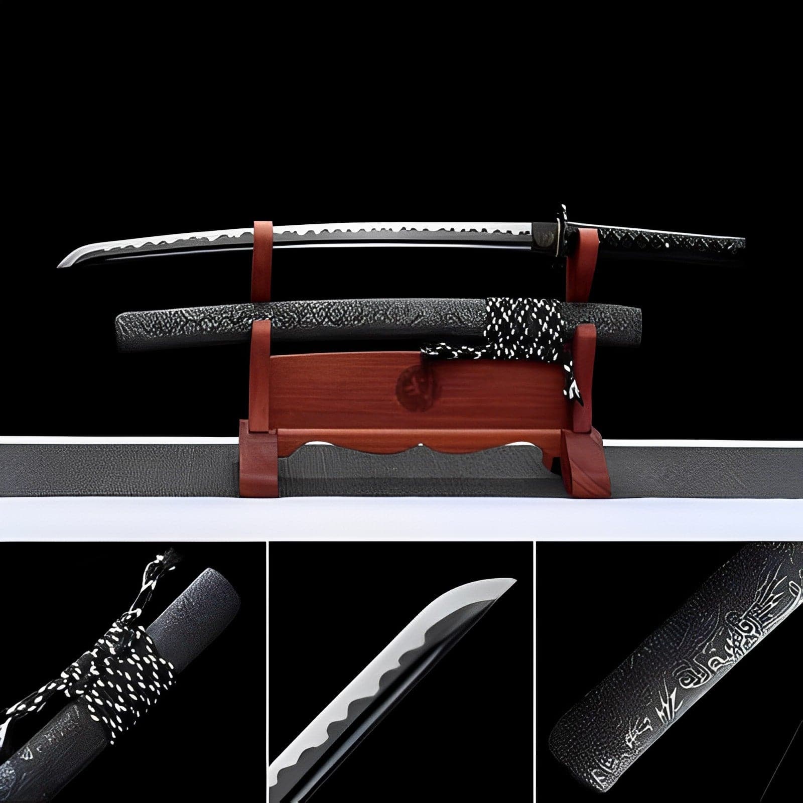Handmade Japanese Wakizashi Chi Dragon High Manganese Steel Black Blad ...