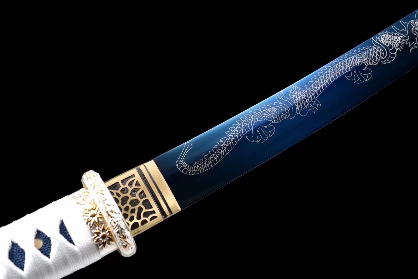 Handmade Japanese Wakizashi White Dragon Chant Short Sword Blue Blade ...